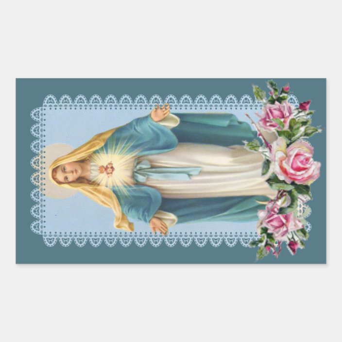 Our Lady of Grace Pink Roses Rectangular Sticker | Zazzle.com