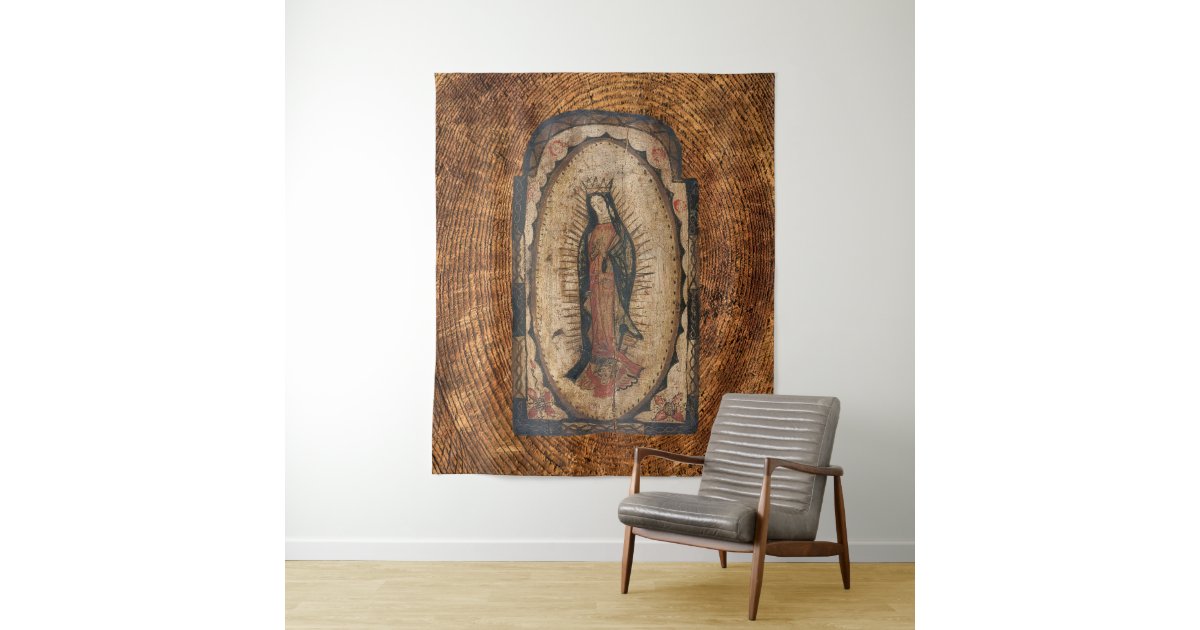 Our Lady of Guadalupe Virgin Mary Wood Look Tapestry | Zazzle
