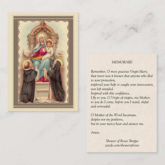 Our Lady of the Rosary Prayer Memorare Holy Card | Zazzle.com
