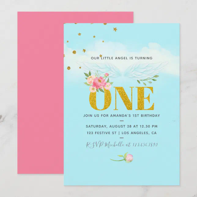 Our Little Angel 1st Birthday Baby Girl Party Invitation | Zazzle
