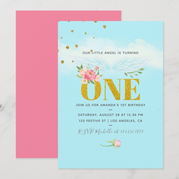Our Little Angel 1st Birthday Baby Girl Party Invitation | Zazzle