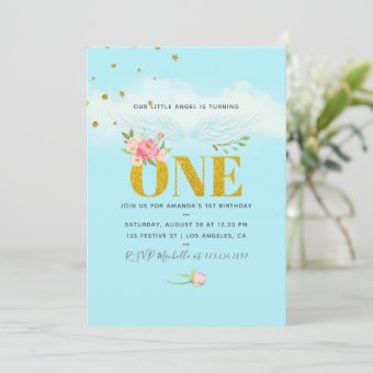 Our Little Angel 1st Birthday Baby Girl Party Invitation | Zazzle