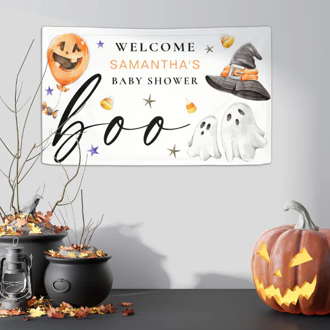 Our Little Boo is Due Halloween Baby Shower Banner | Zazzle