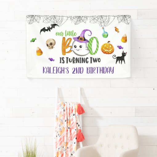 Our Little Boo is Turning TWO Birthday Banner | Zazzle