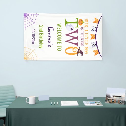 Our Little Boo Turning Two, Halloween 2nd Birthday Banner | Zazzle