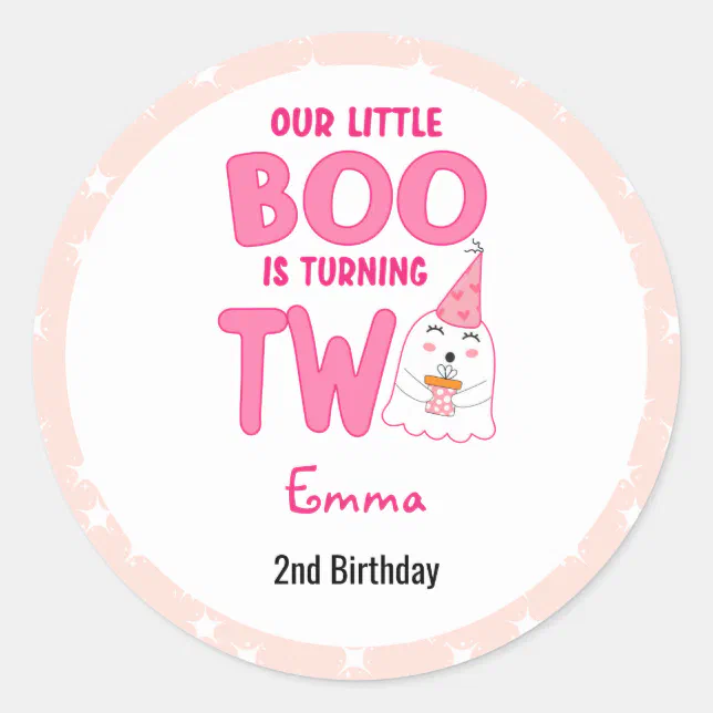 Our Little Boo Turning Two Halloween 2nd Birthday Classic Round Sticker ...