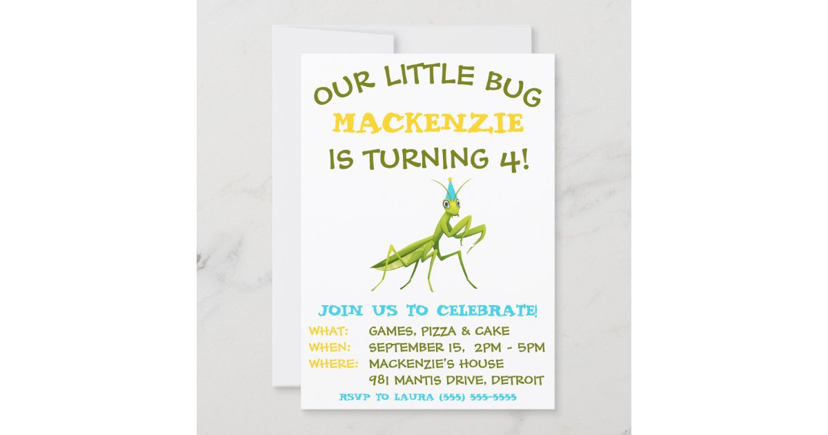 Our Little Bug, Praying Mantis, Birthday Party Invitation | Zazzle
