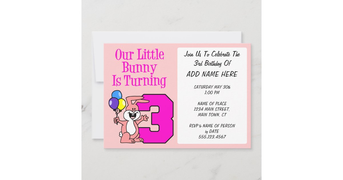Our Little Bunny Is Turning Three Invitation | Zazzle