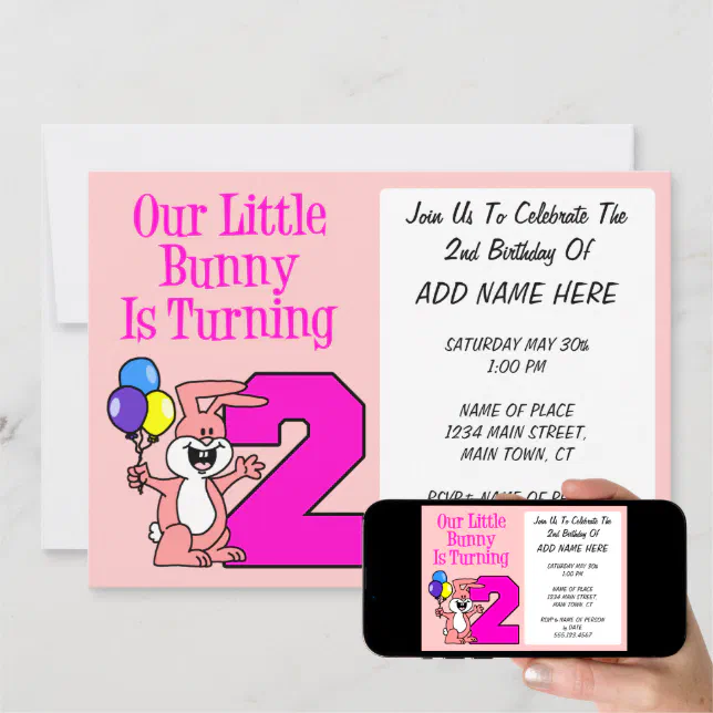 Our Little Bunny Is Turning Two Invitation | Zazzle