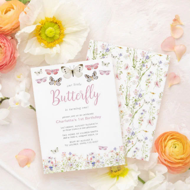 Our Little Butterfly 1st Birthday Pink Watercolor Invitation | Zazzle