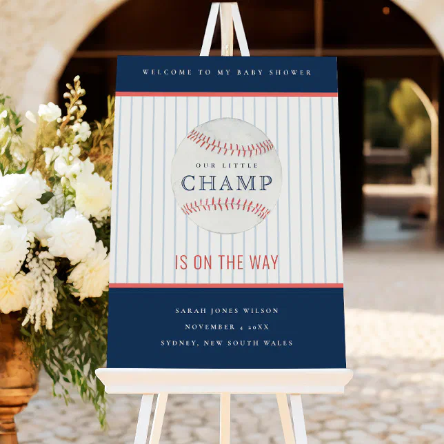 Our Little Champ Baseball Baby Shower Welcome Foam Board | Zazzle