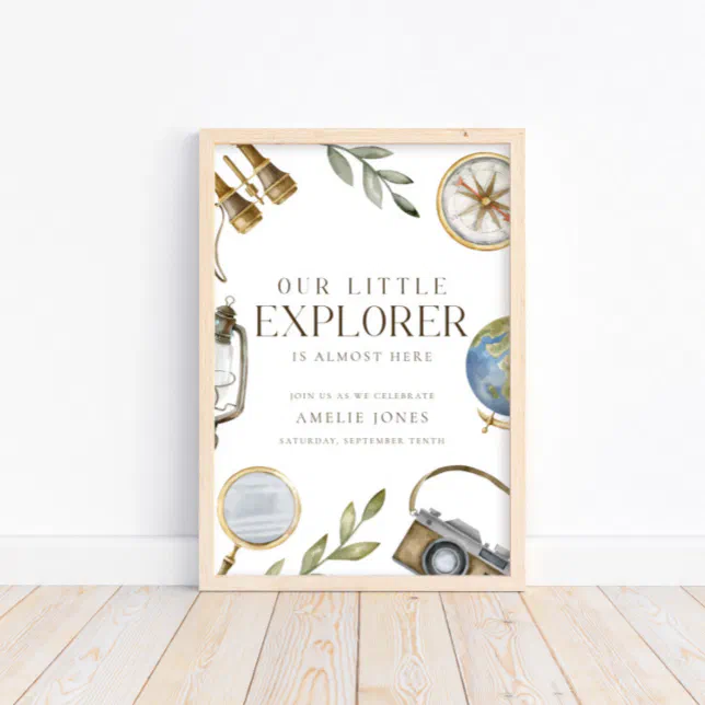 Our Little Explorer | Adventure Awaits Baby Shower Poster | Zazzle