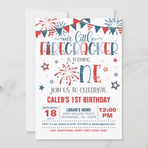 Our Little Firecracker 1st Birthday Invitation | Zazzle