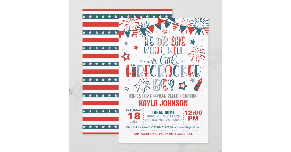 Our Little Firecracker Gender Reveal Baby Shower Invitation | Zazzle