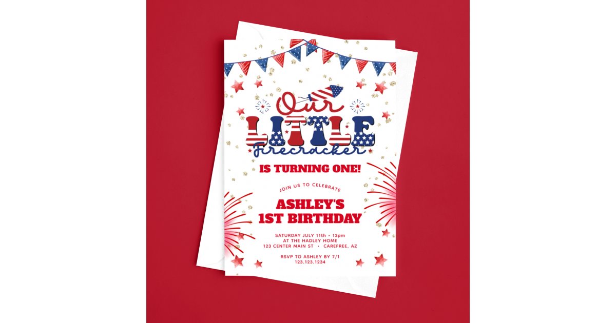 Our Little Firecracker Girls 1st Birthday Invitation | Zazzle