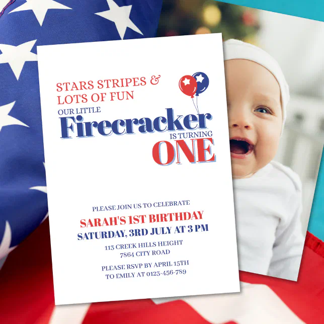 Our Little Firecracker is Turning One Patriotic Invitation | Zazzle