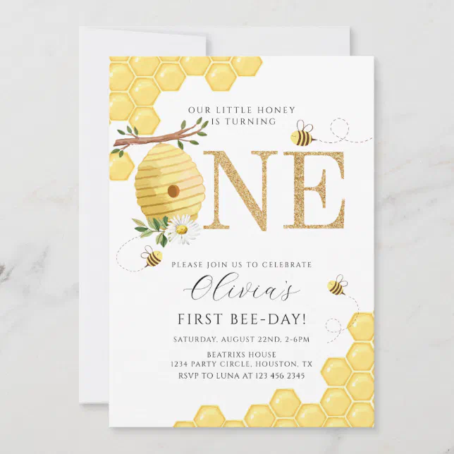 Our Little Honey Bee 1st Bee-Day Birthday Invitation | Zazzle