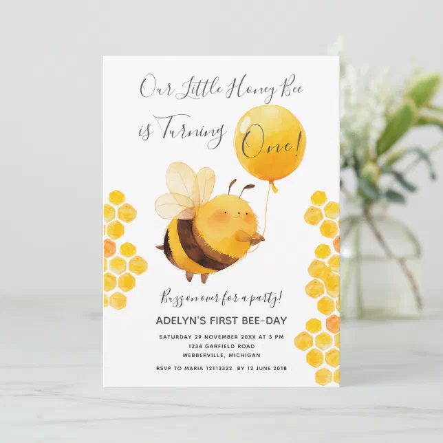 Our little Honey Bee is Turning One Birthday Invitation | Zazzle