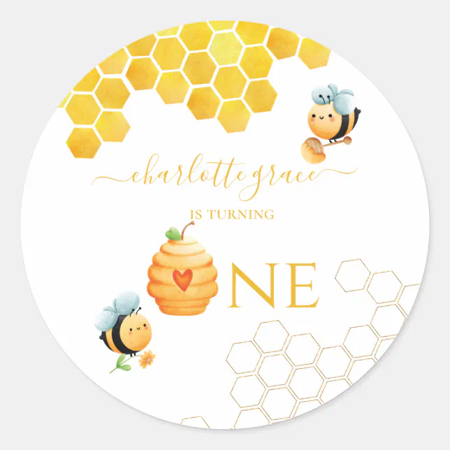 Our Little Honey is Turning One Bee Birthday Classic Round Sticker | Zazzle