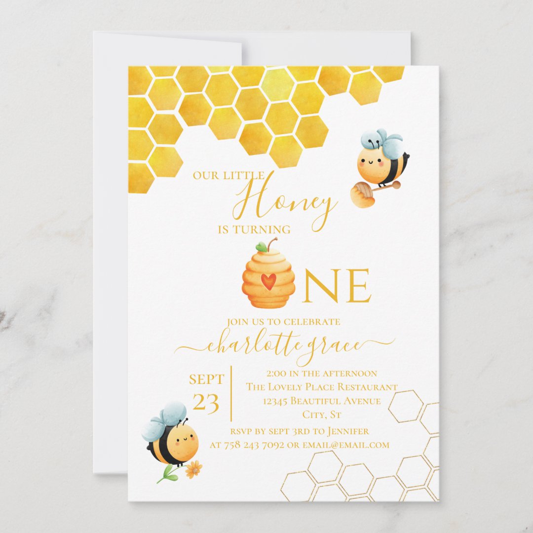 Our Little Honey is Turning One Bee Birthday Invitation | Zazzle
