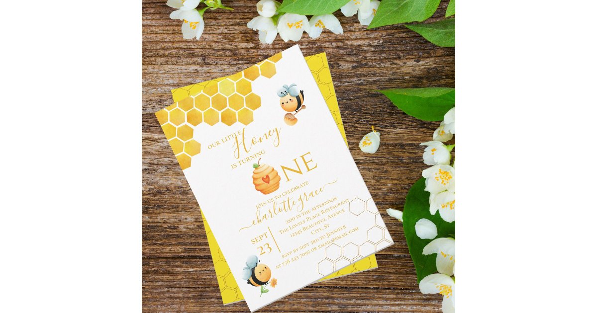 Our Little Honey is Turning One Bee Birthday Invitation | Zazzle