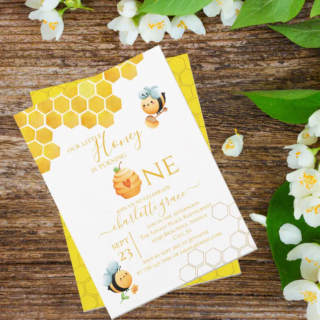 Our Little Honey is Turning One Bee Birthday Invitation | Zazzle