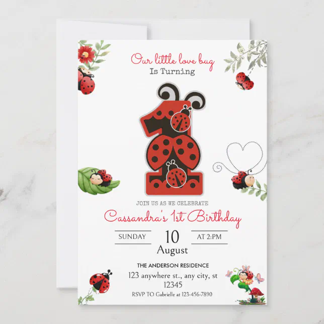 Our Little Lady Girl Lady Bug 1st Birthday Party Invitation | Zazzle