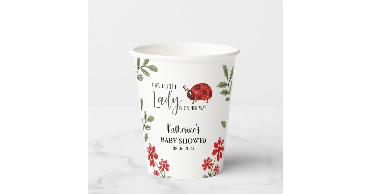 Our little lady is on her way girl baby shower paper cups | Zazzle