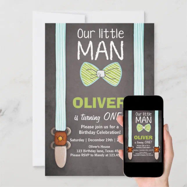 Our Little Man Birthday Invitation Boy Bow Tie | Zazzle