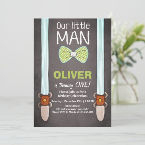 Our Little Man Birthday Invitation Boy Bow Tie | Zazzle