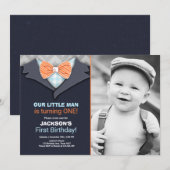 Our Little Man Birthday Invitation Boy Bow Tie | Zazzle