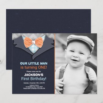 Our Little Man Birthday Invitation Boy Bow Tie | Zazzle