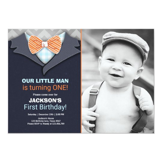 Our Little Man Birthday Invitation Boy Bow Tie | Zazzle.com