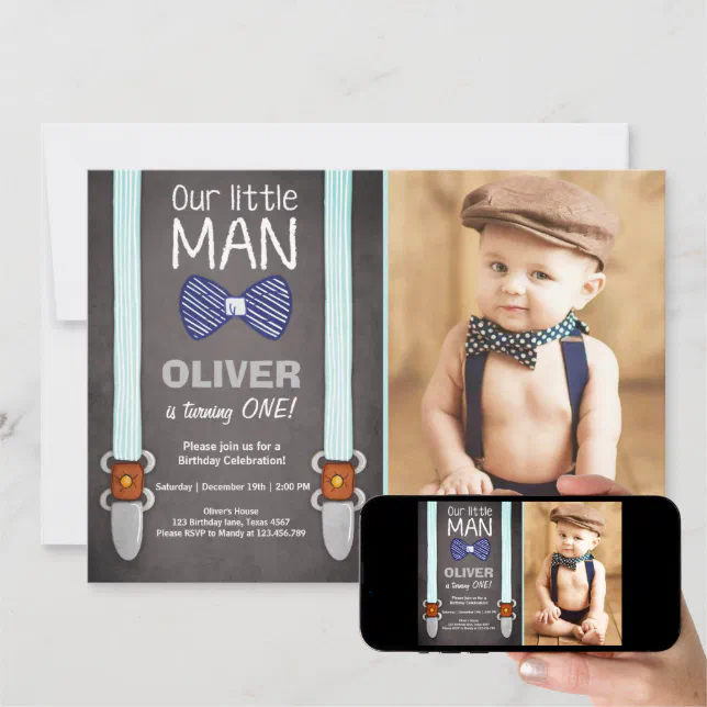 Our Little Man Birthday Invitation Boy Bow Tie | Zazzle