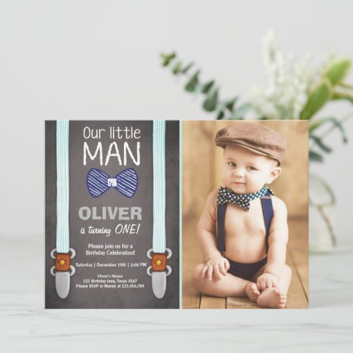 Our Little Man Birthday Invitation Boy Bow Tie | Zazzle