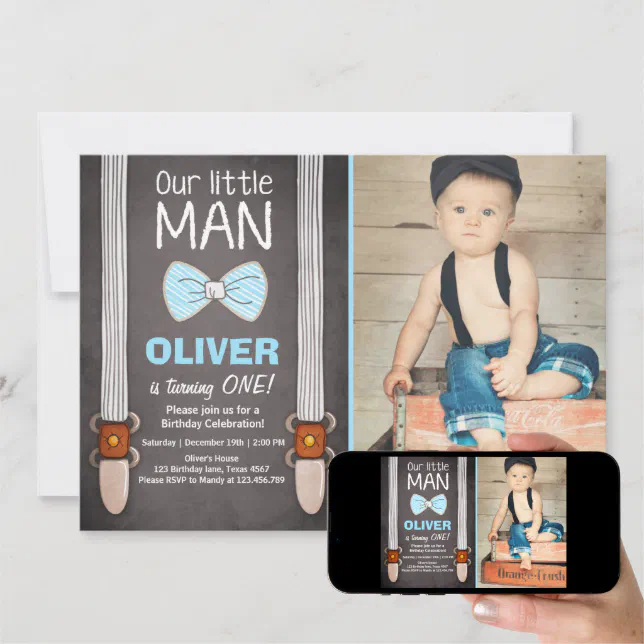 Our Little Man Birthday Invitation Boy Bow Tie | Zazzle