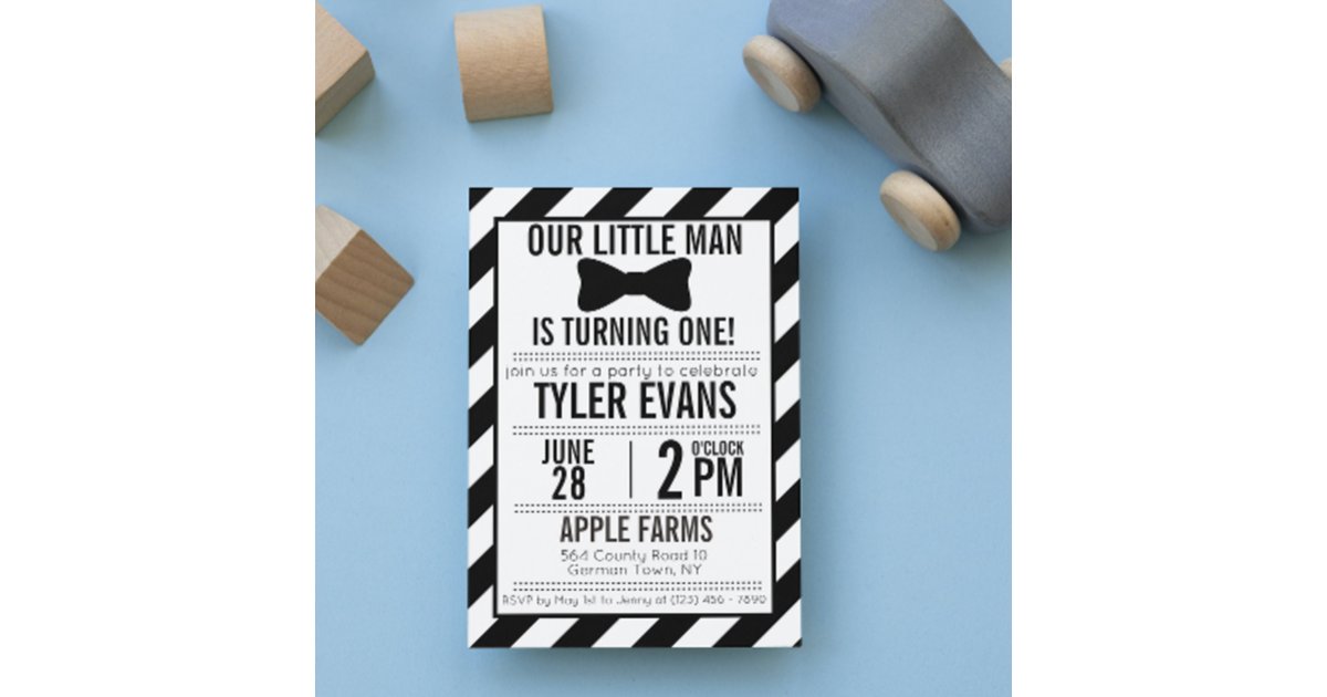 Our Little Man Bowtie Birthday Invitation | Zazzle