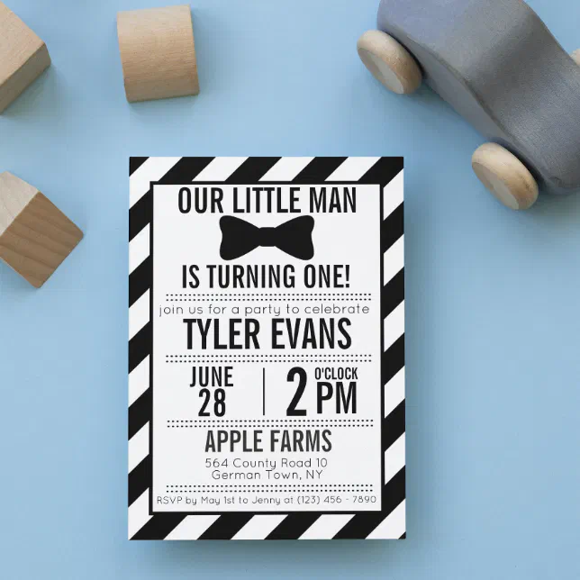 Our Little Man Bowtie Birthday Invitation | Zazzle