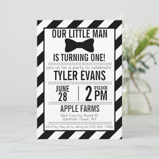 Our Little Man Bowtie Birthday Invitation | Zazzle