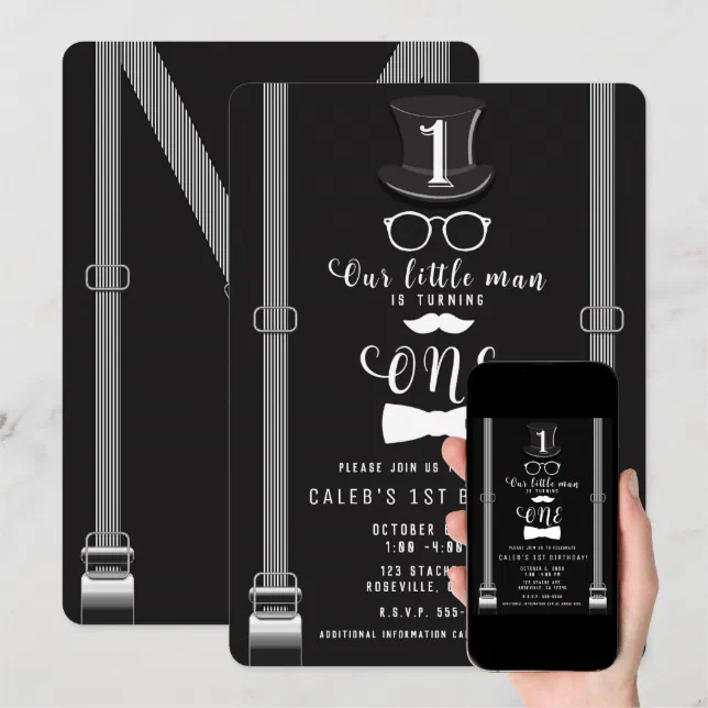 Our little Man Hipster Suspenders 1st Birthday One Invitation | Zazzle