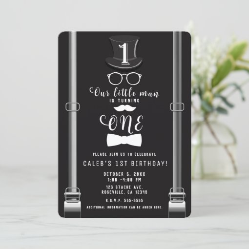 Our little Man Hipster Suspenders 1st Birthday One Invitation | Zazzle