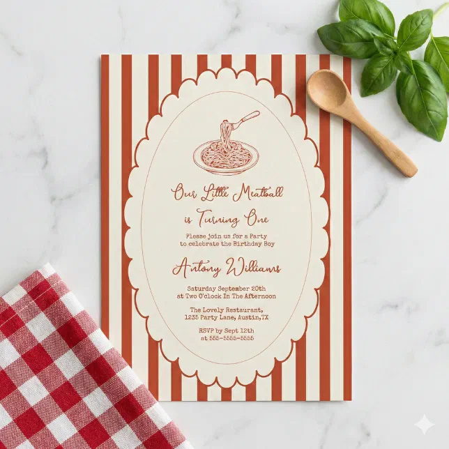 Our little meatball is turning one 1st Birthday Invitation | Zazzle