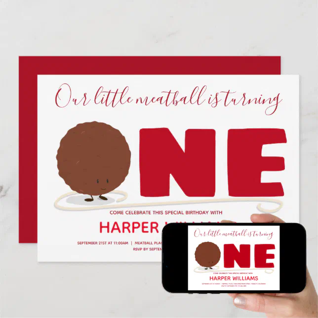 Our Little Meatball Turning One First Birthday Invitation | Zazzle