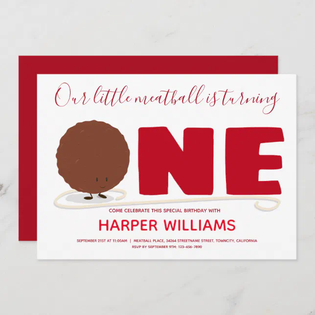 Our Little Meatball Turning One First Birthday Invitation | Zazzle