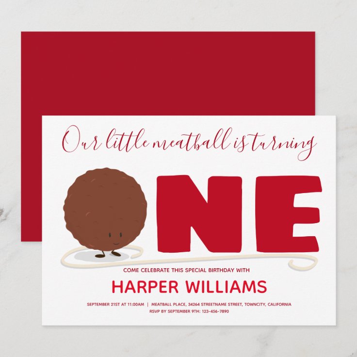 Our Little Meatball Turning One First Birthday Invitation | Zazzle