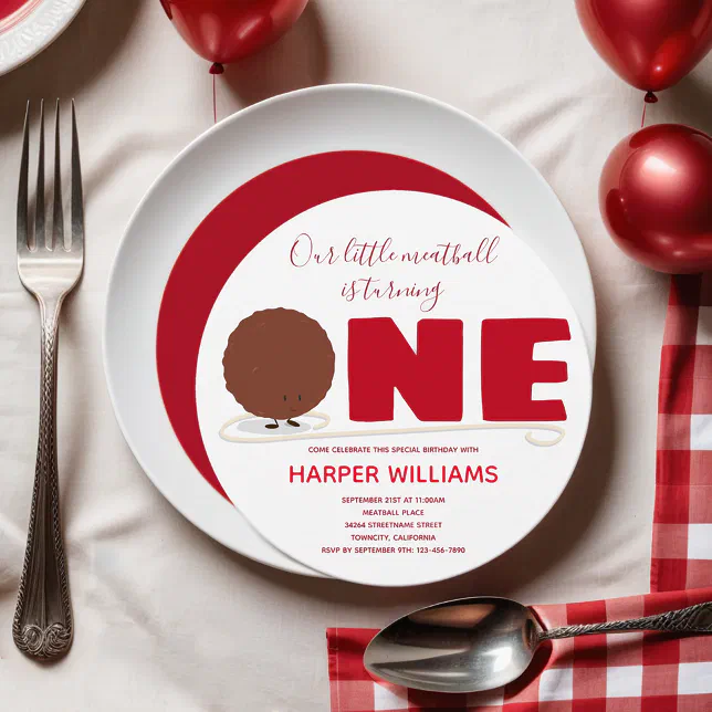 Our Little Meatball Turning One First Birthday Invitation | Zazzle