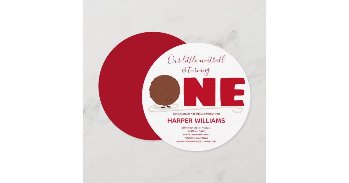 Our Little Meatball Turning One First Birthday Invitation | Zazzle