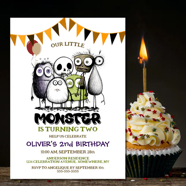 Our Little Monster 2nd Birthday Party Invitation | Zazzle