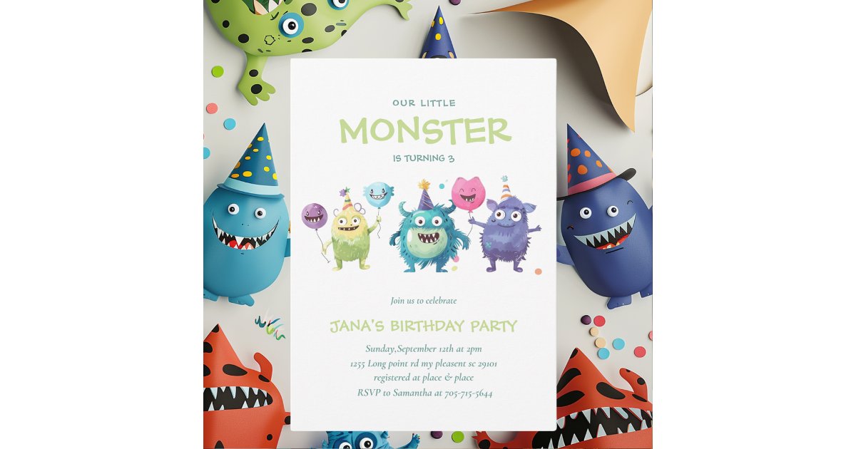 Our Little Monster | Colorful Three Monsters Invitation | Zazzle