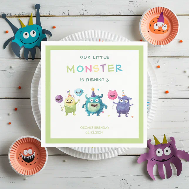 Our Little Monster | Colorful Three Monsters Napkins | Zazzle